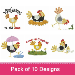 Funky Chickens Embroidery design pack by Ace Points, Embroidery Packs ...