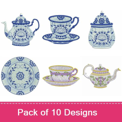 Antique Tea Set Embroidery design pack by Ace Points, Embroidery Packs ...
