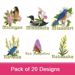 State Birds And Flowers 3 Embroidery design pack by Ace Points ...