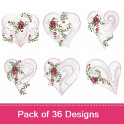 Rippled Floral Hearts 2 Embroidery design pack by Ace Points ...