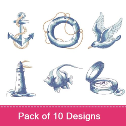 Sketched Nautical Embroidery design pack by Ace Points, Embroidery Packs on EmbroideryDesigns ...