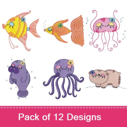 Decorative Sea Creatures Embroidery design pack by Bunnycup Embroidery ...
