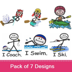 Stick Figure Water Sports Embroidery design pack by Busybodies ...