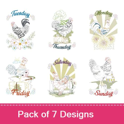 Day Of The Week Chickens Embroidery design pack by Dakota Collectibles ...