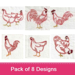 Redwork Chickens & Roosters Embroidery design pack by Daydream Designs ...