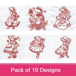 Line Art Lovely Sunbonnets Embroidery design pack by Daydream Designs ...