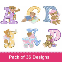 Teddy Alphabet Embroidery design pack by Embroidery Patterns ...