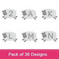 Farm Sheep Letters and Numbers Embroidery design pack by Hopscotch ...