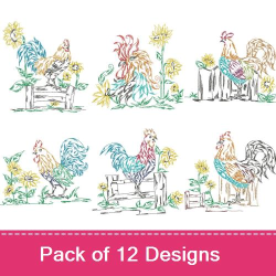 Fancy Roosters Embroidery design pack by Kinship Kreations, Embroidery ...