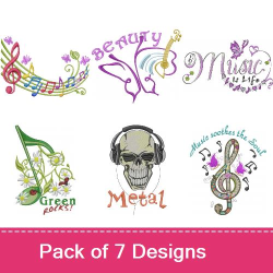 Musical Notes & Instruments Embroidery design pack by Machine ...