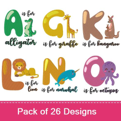 Animal Alphabet Embroidery design pack by Moxie Embroidery, Embroidery ...