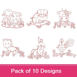 Redwork Farm Animals Embroidery design pack by Sweet Heirloom ...