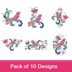 Rosemaling Bird Embroidery design pack by Sweet Heirloom ...