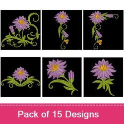 Purple Flower 4 Embroidery design pack by Wind Bell Embroidery ...