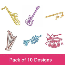 Musical Instruments Embroidery design pack by Wind Bell Embroidery ...
