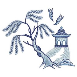 Blue Willow Tree Embroidery Design | EmbroideryDesigns.com