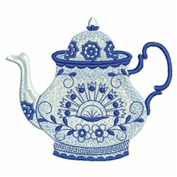 Blue & White Teapot Embroidery Design | EmbroideryDesigns.com