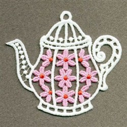 FSL Lace Teapot Embroidery Design | EmbroideryDesigns.com