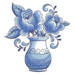 Delft Blue Roses Vase Embroidery Design | EmbroideryDesigns.com