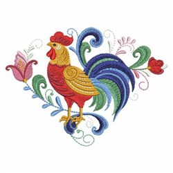 Rosemaling Rooster Embroidery Design | EmbroideryDesigns.com