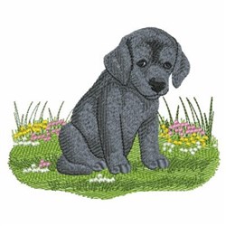 Spring Black Lab Puppy Embroidery Design | EmbroideryDesigns.com