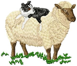 Dog on Sheep Back Embroidery Design | EmbroideryDesigns.com