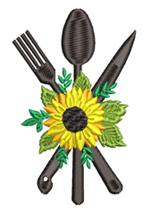 Sunflower Silverware Embroidery Design | EmbroideryDesigns.com