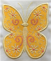 Applique Yellow Butterfly Embroidery Design | EmbroideryDesigns.com