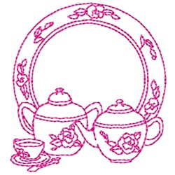 Redwork Tea Service Embroidery Design | EmbroideryDesigns.com