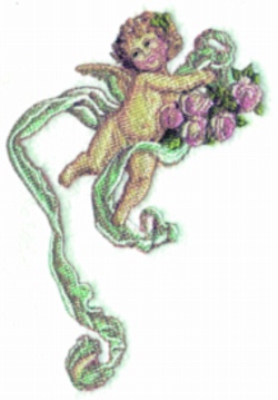 Ribbon Cherub Embroidery Design | EmbroideryDesigns.com