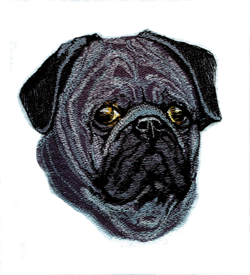 Black Pug Embroidery Design | EmbroideryDesigns.com