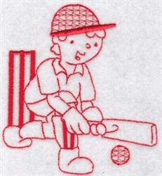 Sporty Boys Redwork Too Cricket Embroidery Design | EmbroideryDesigns.com