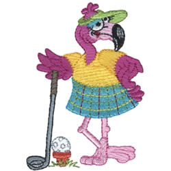 Golfing Flamingo Embroidery Design | EmbroideryDesigns.com