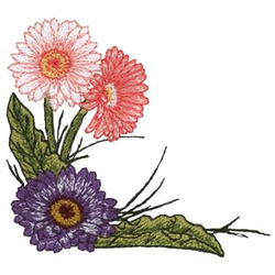 Gerbera Daisy Corner Embroidery Design | EmbroideryDesigns.com