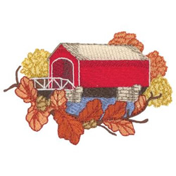 Fall Covered Bridge Embroidery Design | EmbroideryDesigns.com