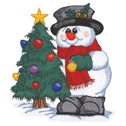 Snowman Decorating Christmas Tree Embroidery Design | EmbroideryDesigns.com