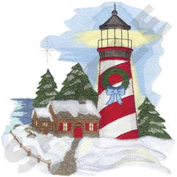 Christmas Lighthouse Embroidery Design | EmbroideryDesigns.com