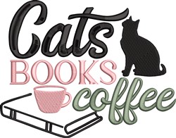 Cats Books Coffee Embroidery Design | EmbroideryDesigns.com