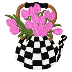 Tea Kettle Tulips Embroidery Design | EmbroideryDesigns.com