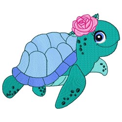 Turtle With Flower Embroidery Design | EmbroideryDesigns.com
