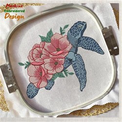 Floral Sea Turtle Embroidery Design | EmbroideryDesigns.com