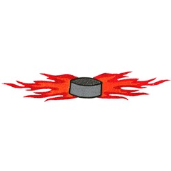 Flaming Hockey Puck Embroidery Design | EmbroideryDesigns.com