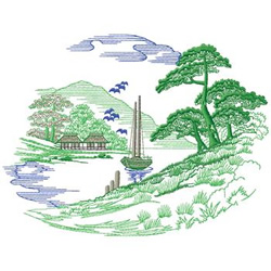 Lake Scene Embroidery Design | EmbroideryDesigns.com