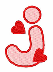 Red Hearts Lowercase J Embroidery Design | EmbroideryDesigns.com