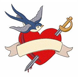 Heart Bird Tattoo Embroidery Design | EmbroideryDesigns.com