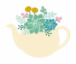 Succulent Tea Pot Embroidery Design | EmbroideryDesigns.com