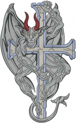 Gargoyle on Cross Embroidery Design | EmbroideryDesigns.com