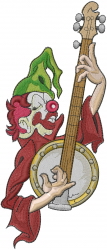 Clown Playing Banjo Embroidery Design | EmbroideryDesigns.com
