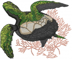 Sea Turtle With Coral Embroidery Design | EmbroideryDesigns.com