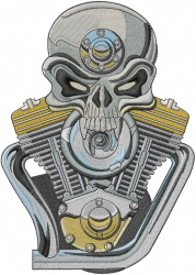 Gearhead Skull Engine Embroidery Design | EmbroideryDesigns.com